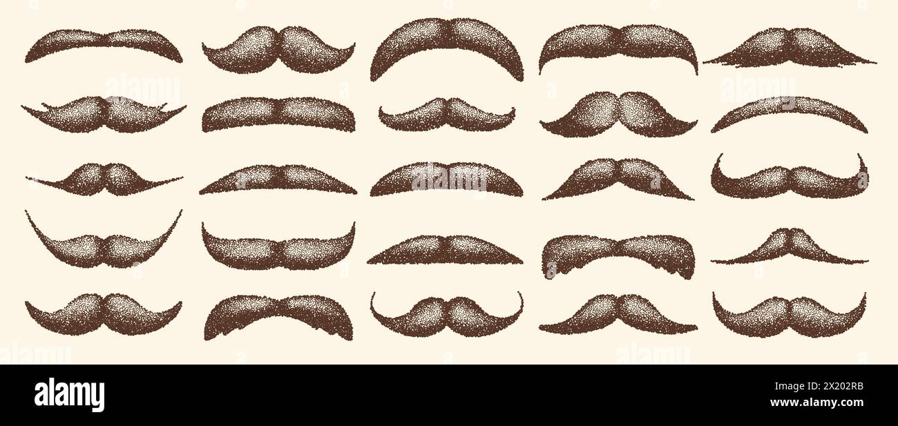 Brown stippled vintage mustache. Curly facial hair. Hipster beard ...