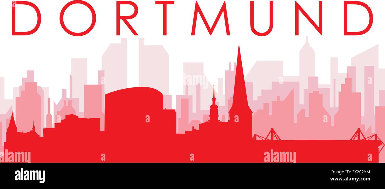 Red panoramic city skyline poster of DORTMUND, GERMANY Stock Vector ...