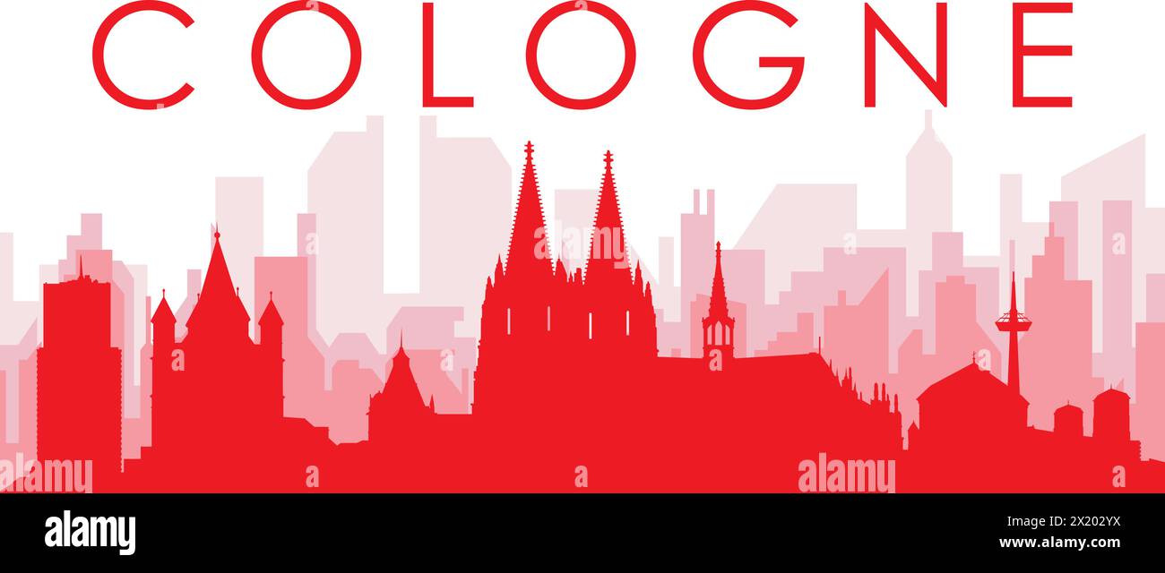 Red panoramic city skyline poster of COLOGNE, GERMANY Stock Vector ...