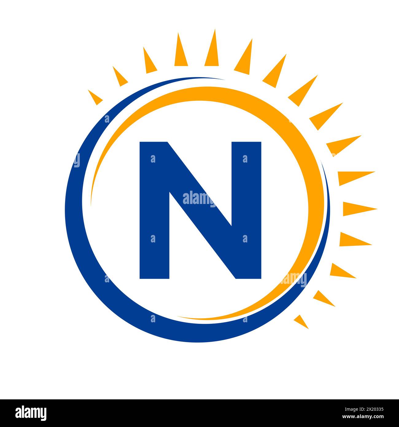 Solar Logo On Letter N Concept With Sun Icon. Solar System Symbol Stock ...