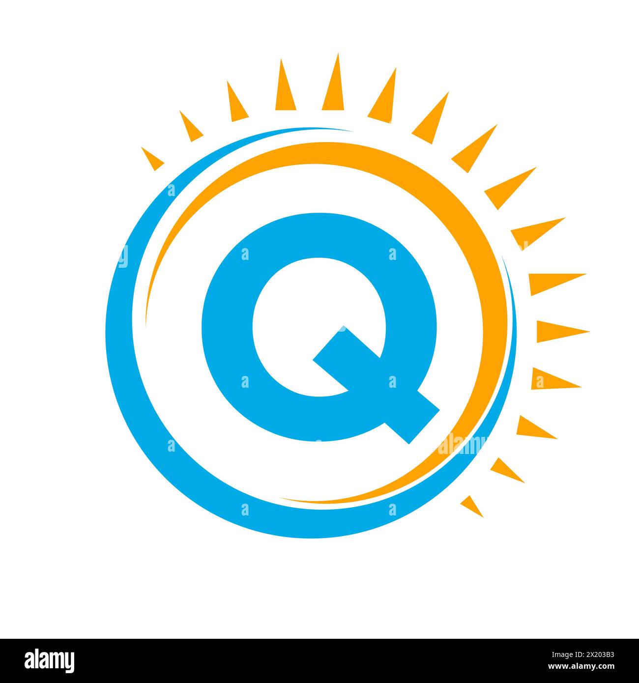 Solar Logo On Letter Q Concept With Sun Icon. Solar System Symbol Stock ...