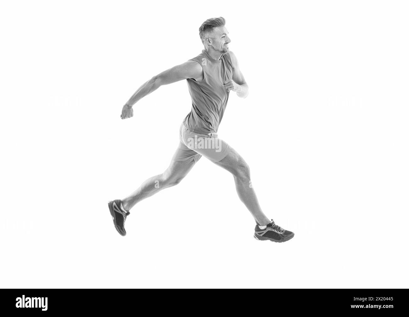 sport runner crossed the finish line after completing a marathon ...