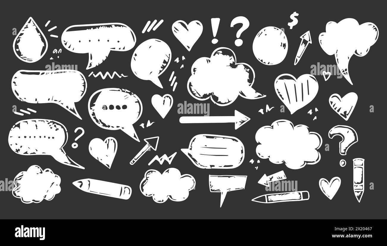 Speech bubble vector set, texture comic talk balloon doodle kit, hand ...