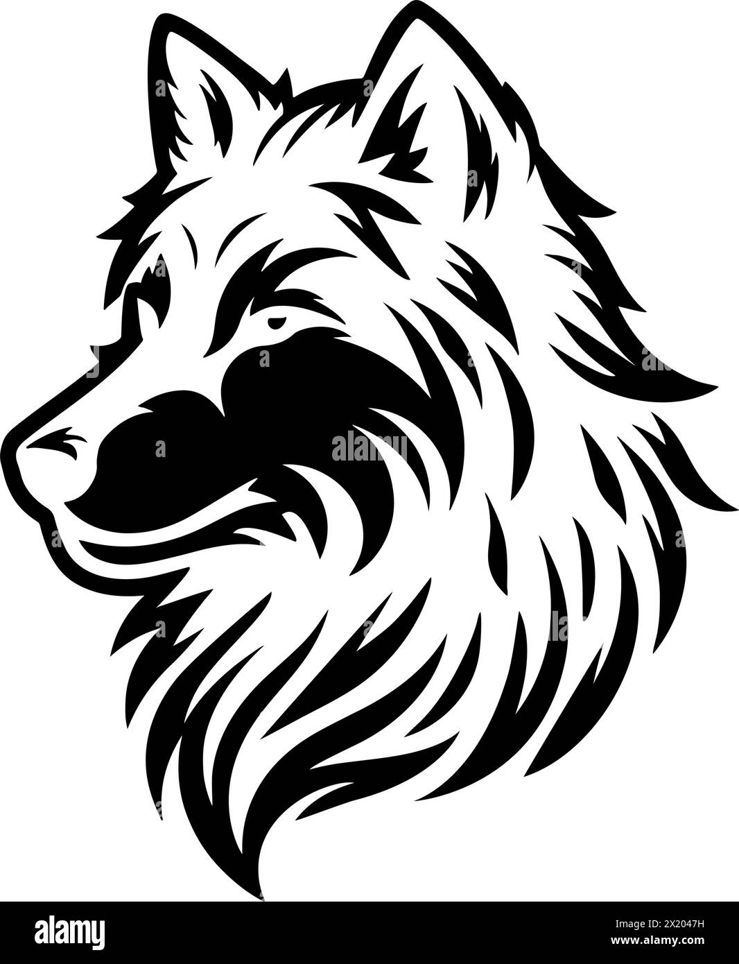 black and white stylized wolf head silhouette. Vector illustration ...
