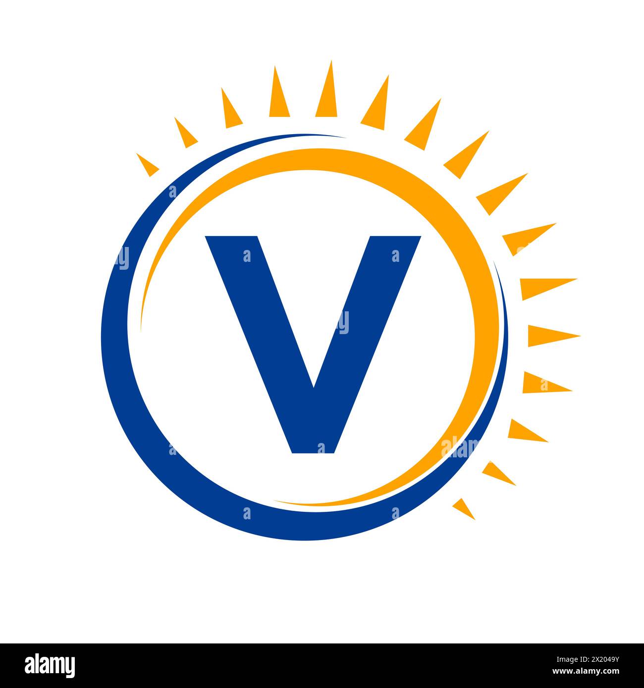 Solar Logo On Letter V Concept With Sun Icon. Solar System Symbol Stock ...