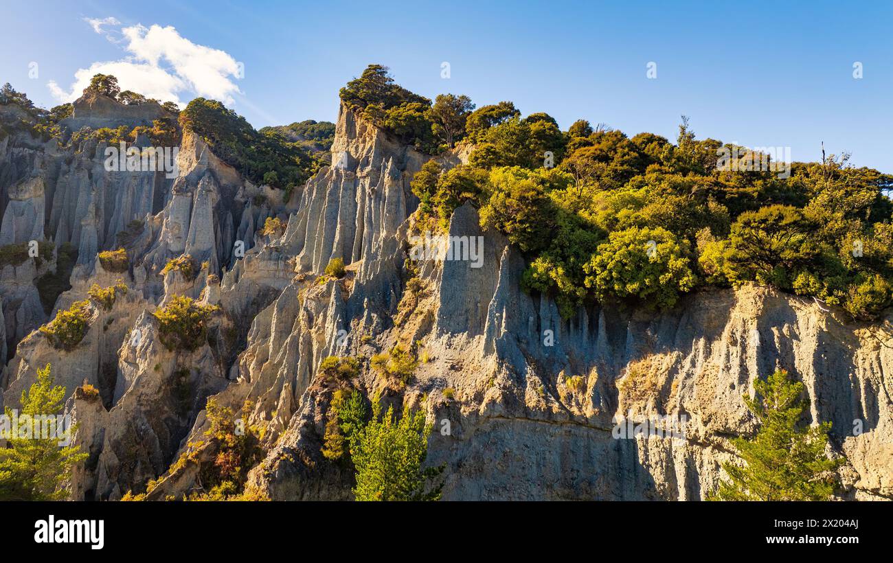 The towering pillars of rock known as the Putangarua Pinnacles in the ...