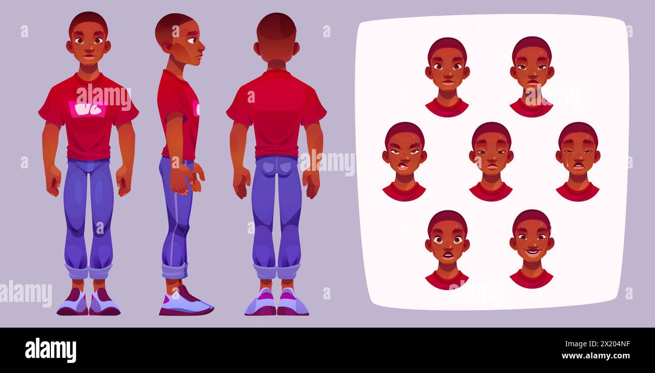 Young african man character constructor with standing person front ...