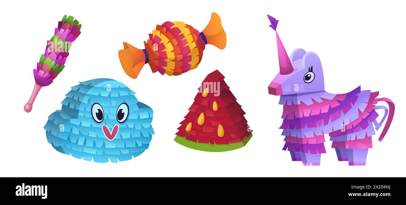 Colorful mexican pinatas set isolated on white background. Vector ...