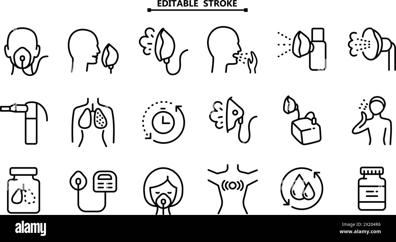 Nebulizer signs collection. Editable stroke. Medical equipment for ...