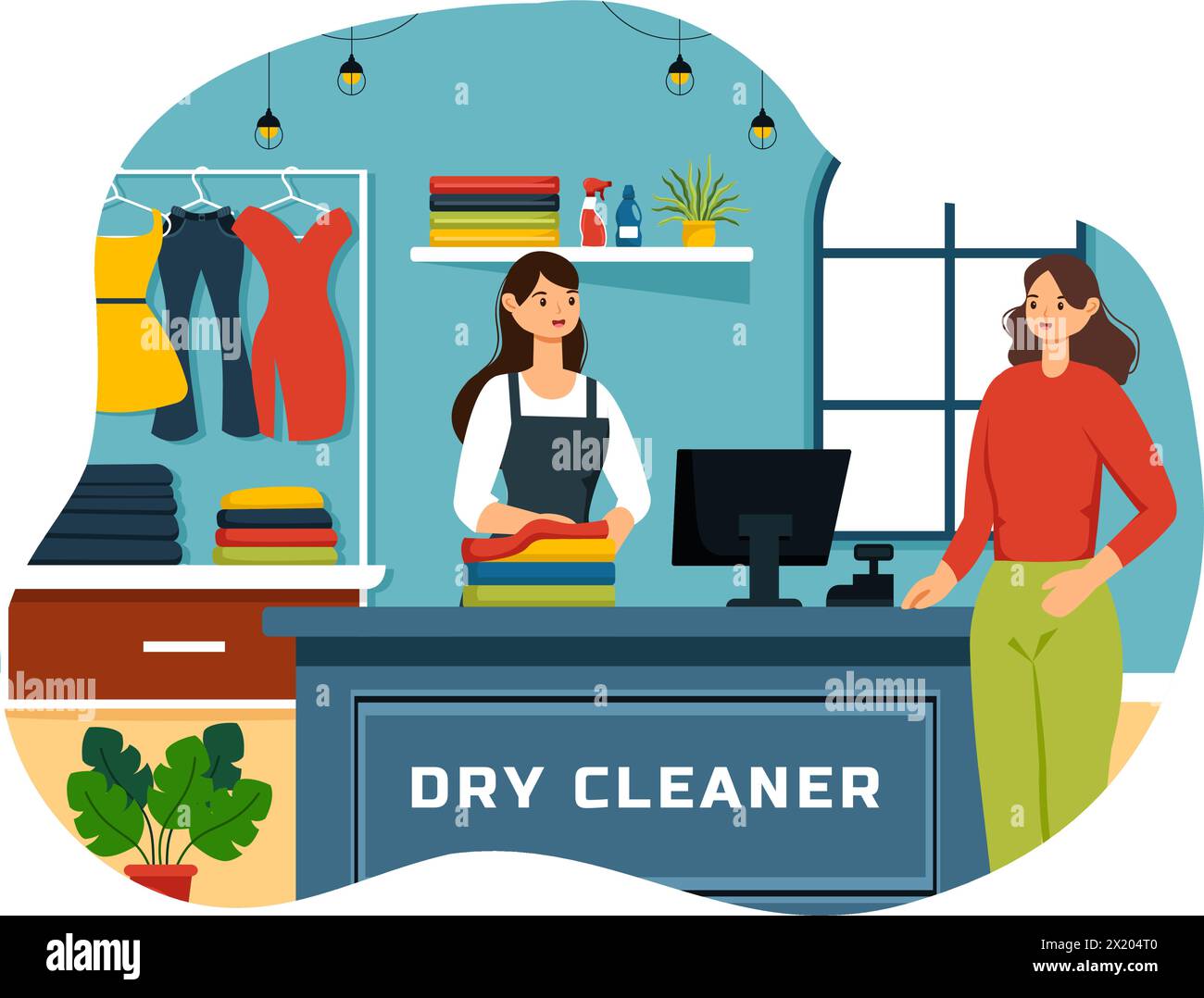 Dry Cleaning Store Service Vector Illustration with Washing Machines ...