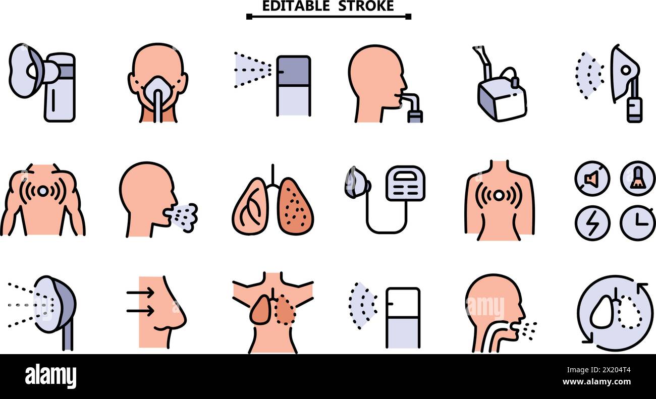 Nebulizer signs collection. Editable stroke. Medical equipment for ...