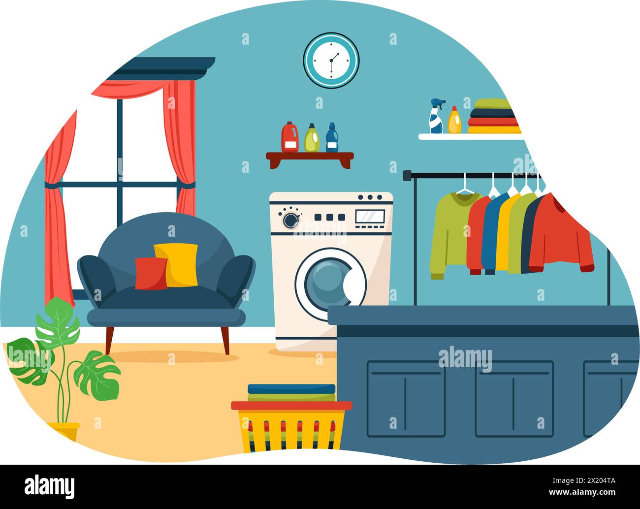 Dry Cleaning Store Service Vector Illustration with Washing Machines ...