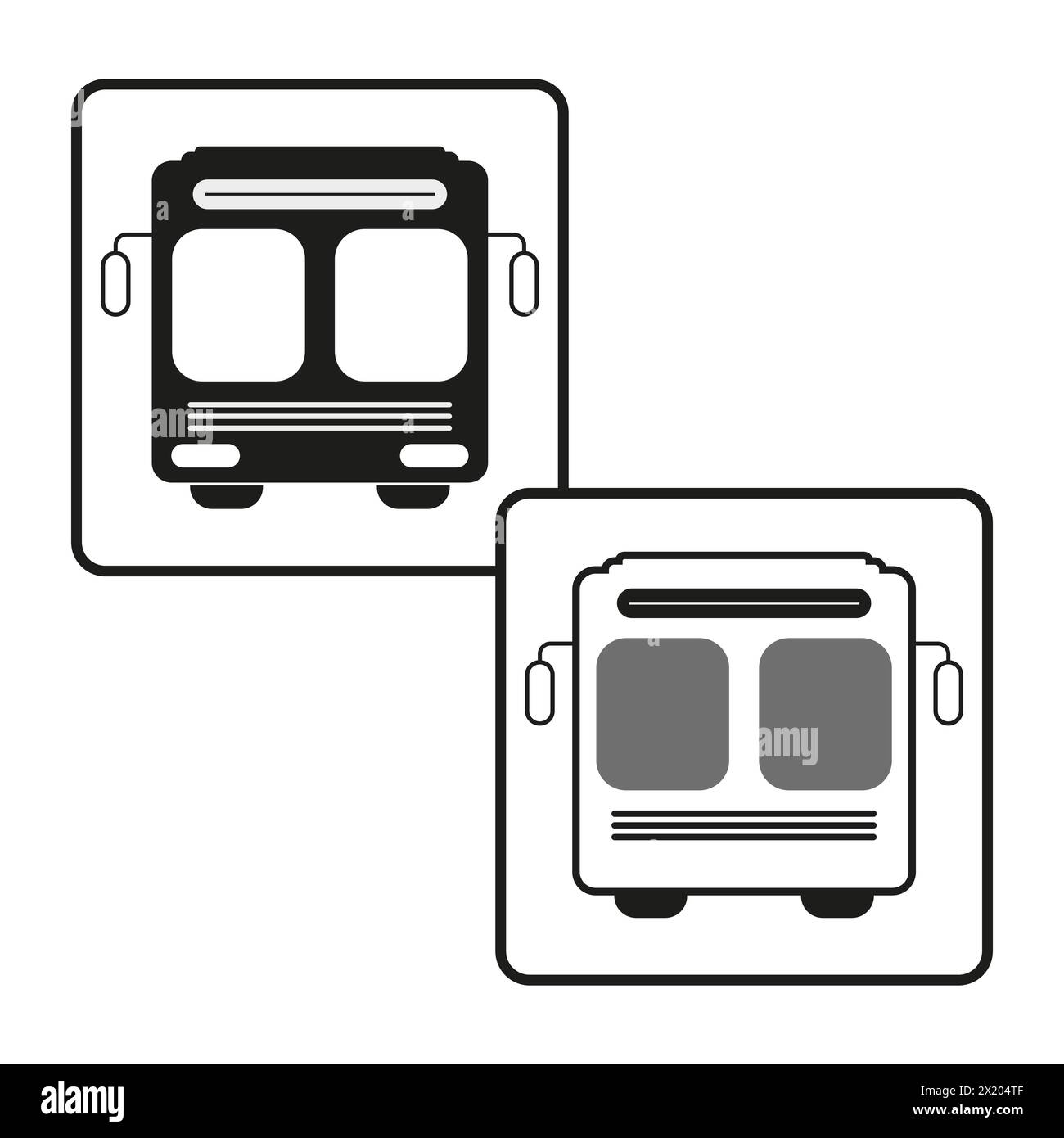 Frontal bus icons. Public transport symbols. Urban vehicle outlines ...