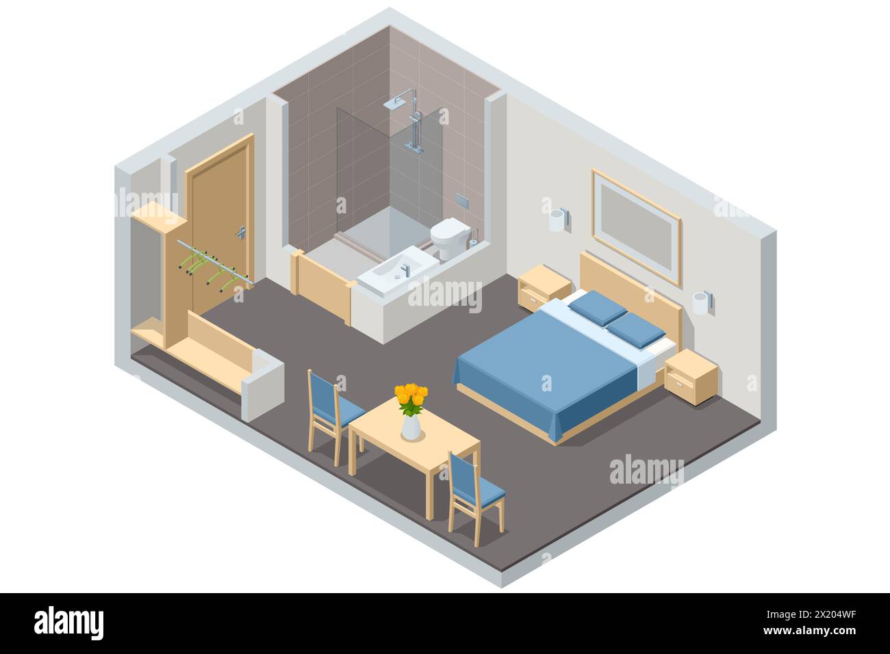 Isometric Modern Bedroom Suite in Hotel. Hotel Checking in and Having ...