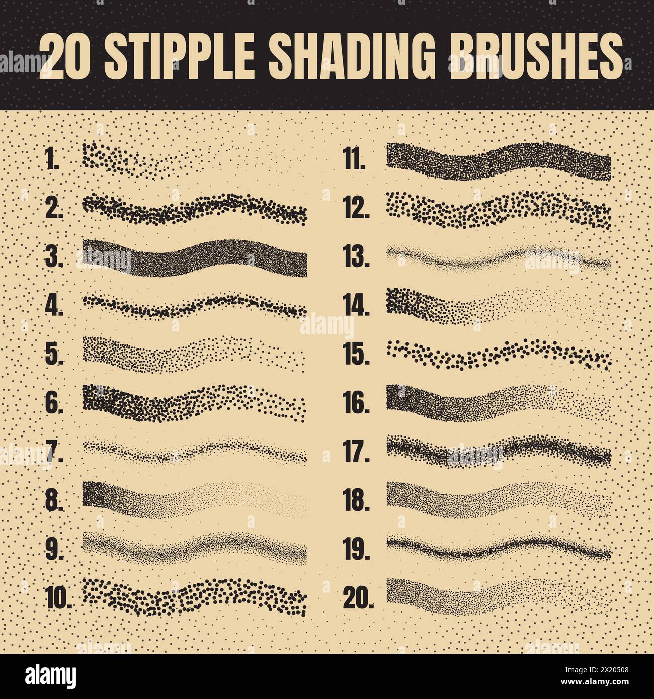 Stipple scatter brush, ink drawing and texturing. Fading gradient ...