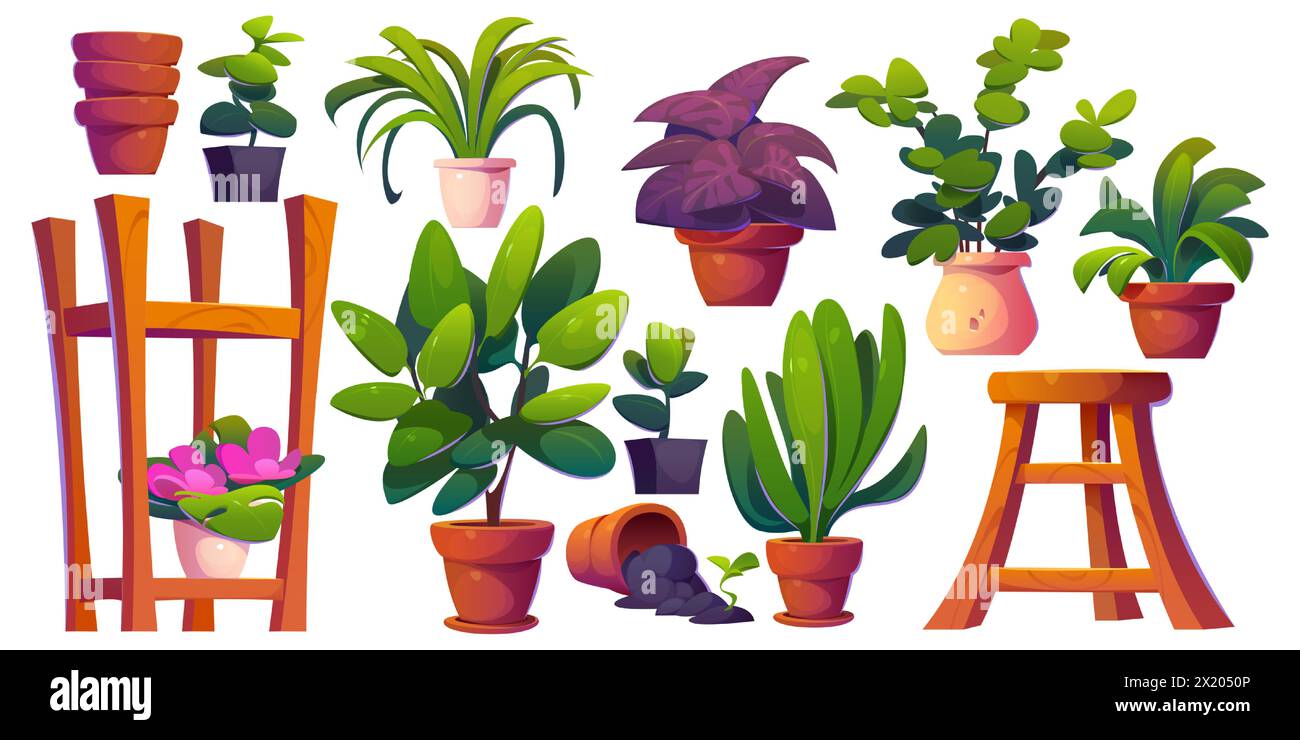 Greenhouse and gardening elements. Cartoon vector illustration set of ...