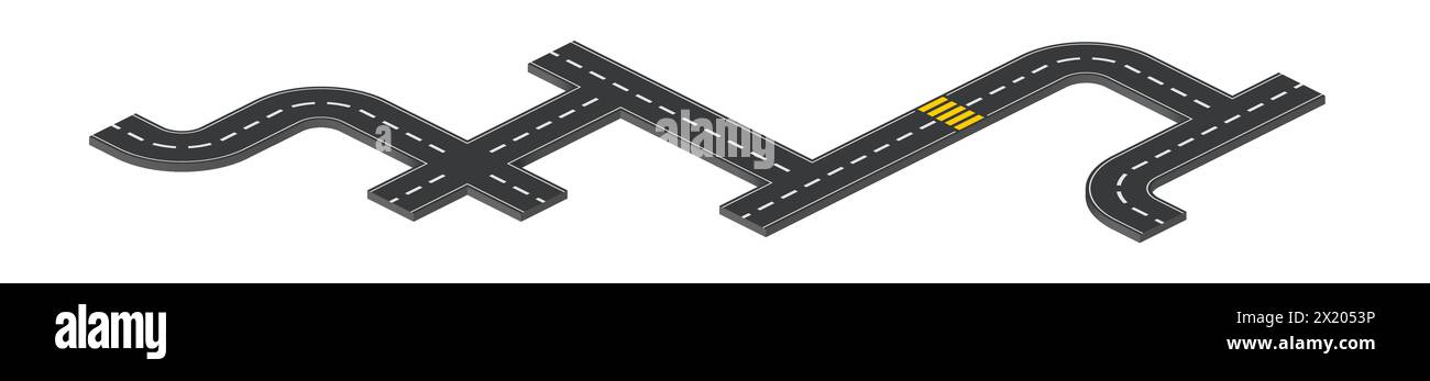 Isometric asphalt road with crosswalk and intersections isolated on ...