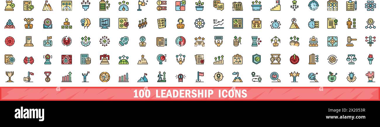 100 leadership icons set. Color line set of leadership vector icons ...