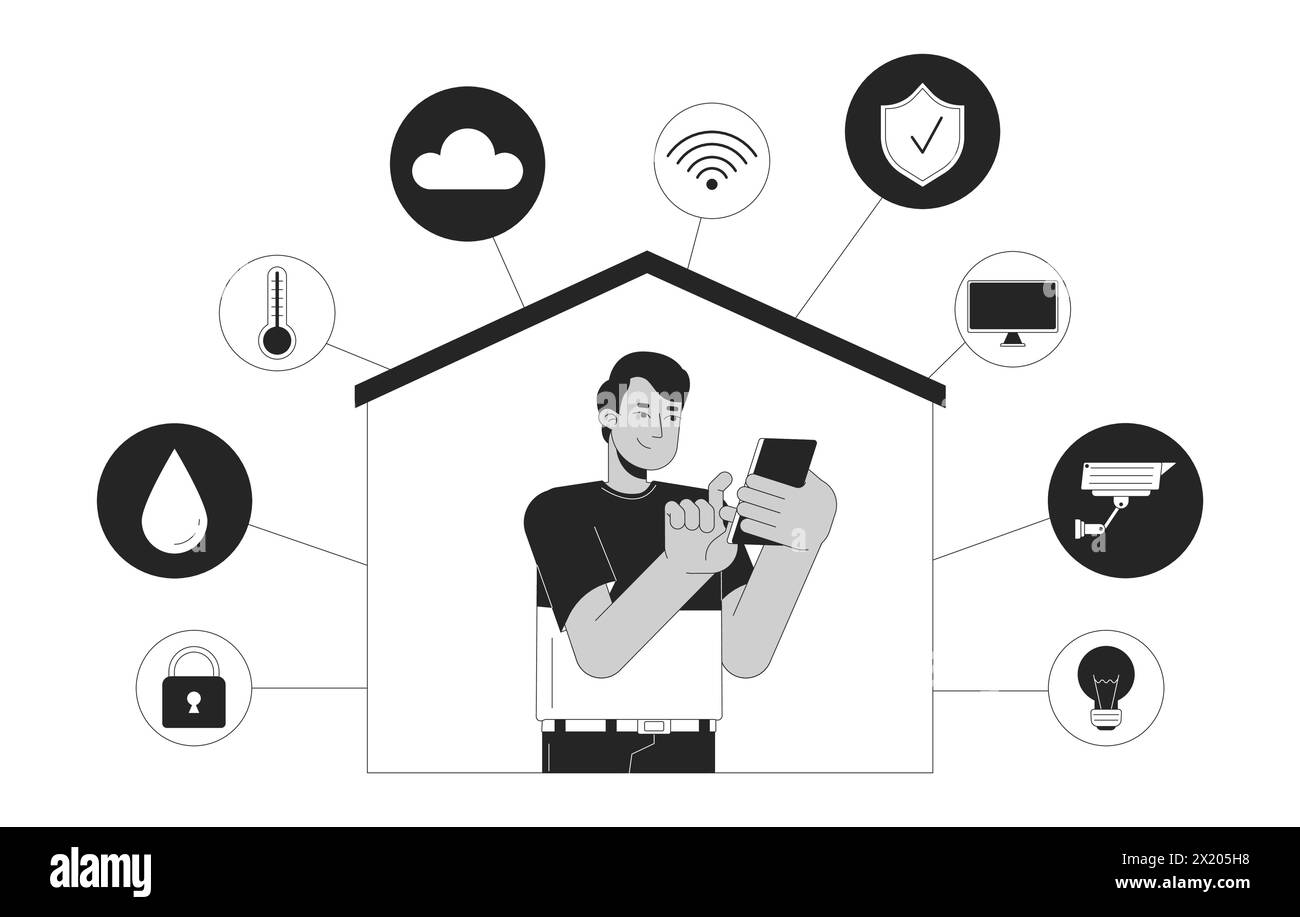 Smart home concept black man Cut Out Stock Images & Pictures - Alamy