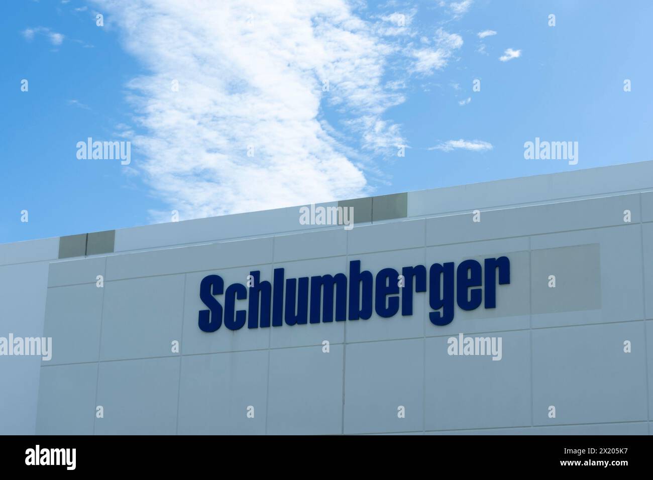 Houston, TX, USA - April 13, 2024: Close up of Schlumberger sign on the ...
