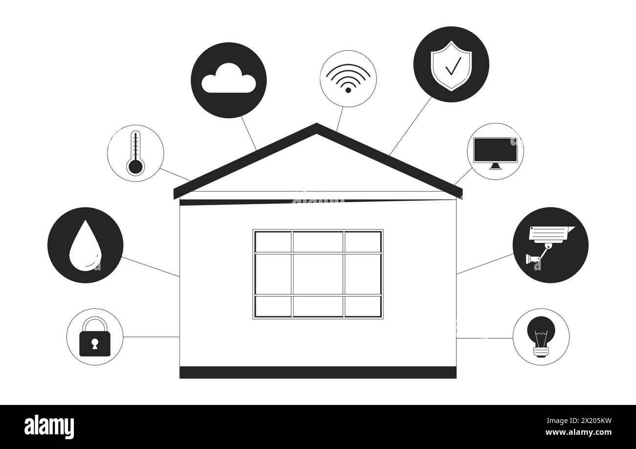 Smart home controls black and white 2D illustration concept Stock ...