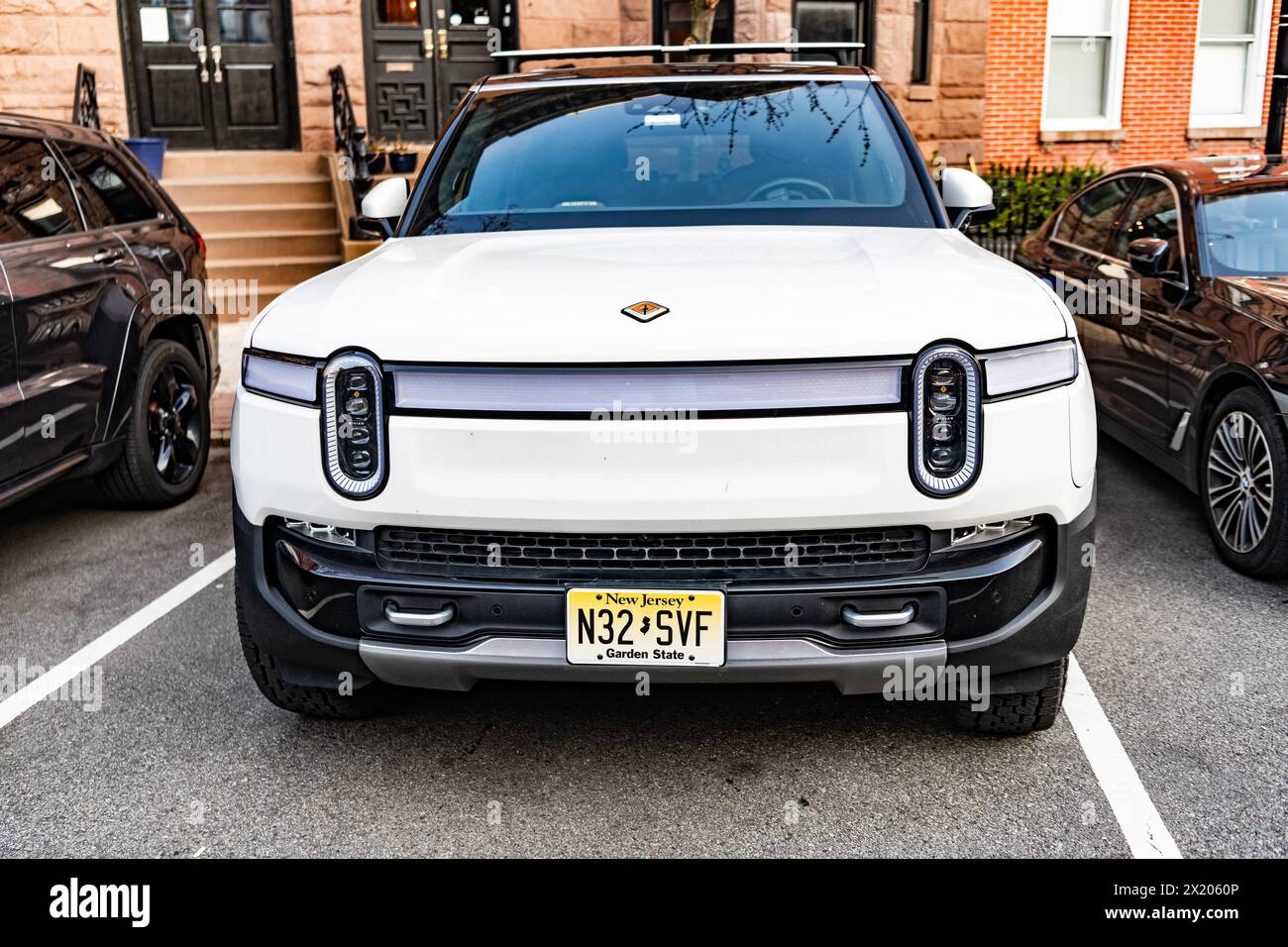New York City, USA - March 15, 2024: 2023 Rivian R1S modern white car ...