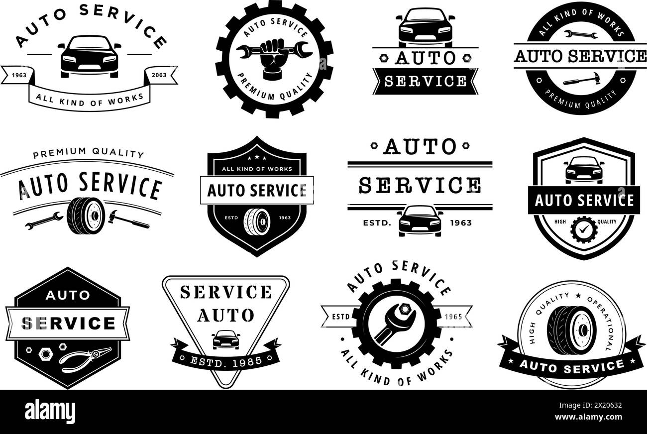Auto service emblem. Car repair label, mechanic workshop badge template ...