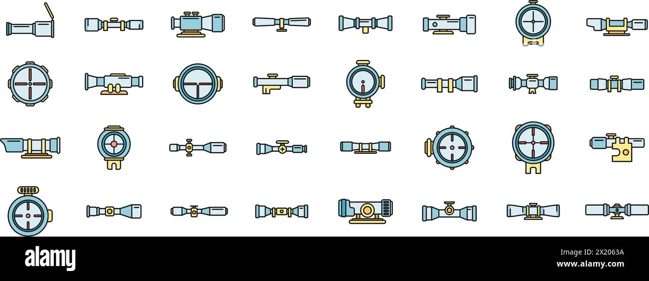 Telescopic sight icons set outline vector. Sniper scope. Target cross ...