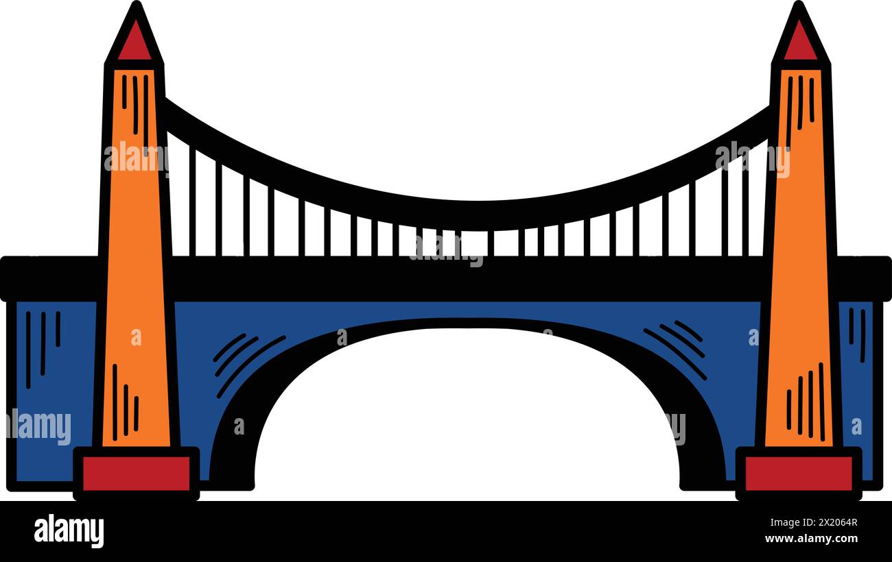 A bridge is shown in black and white. The bridge is a simple design ...