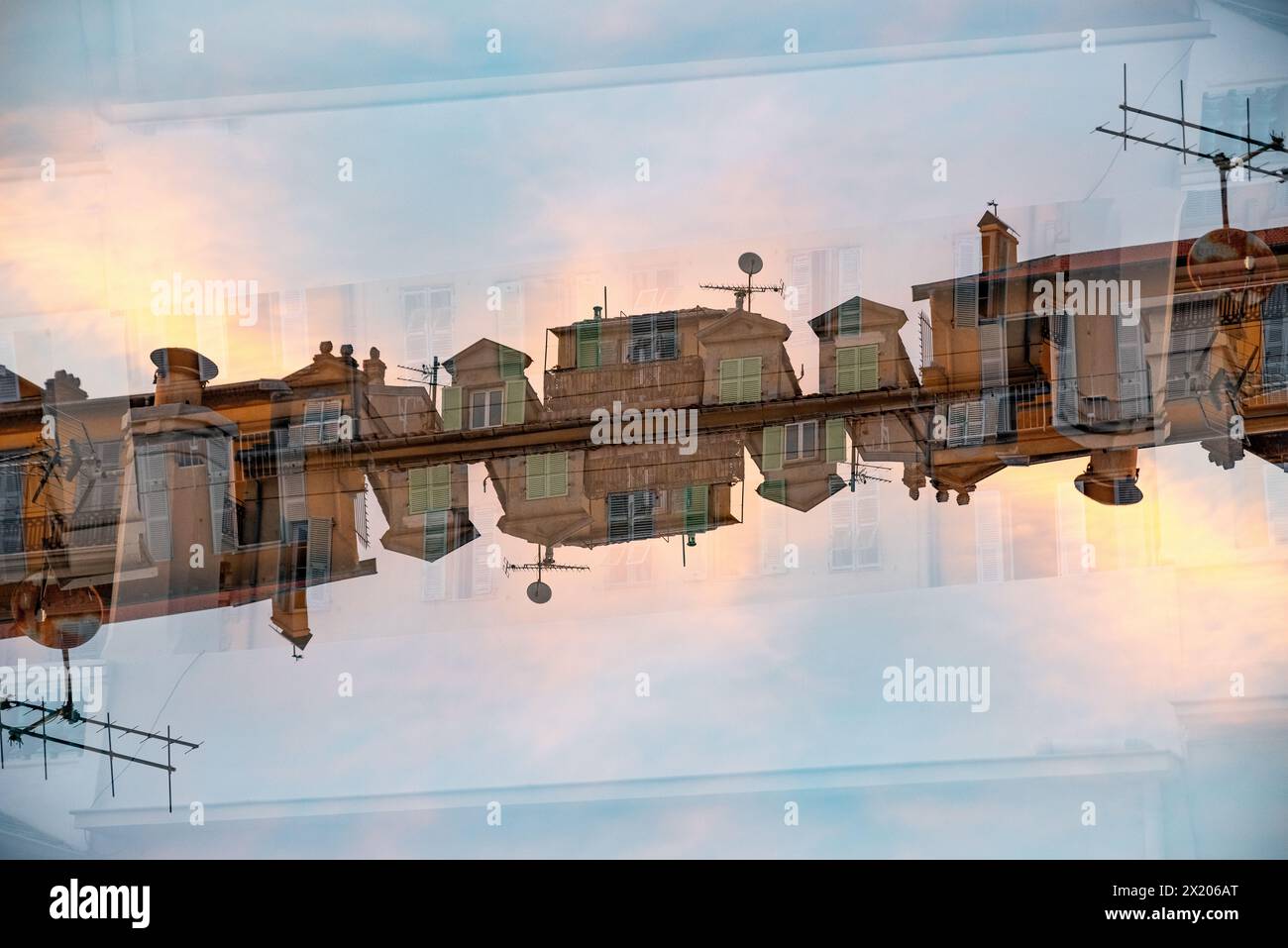 Graphic double exposure of residential buildings in Nice, France Stock ...
