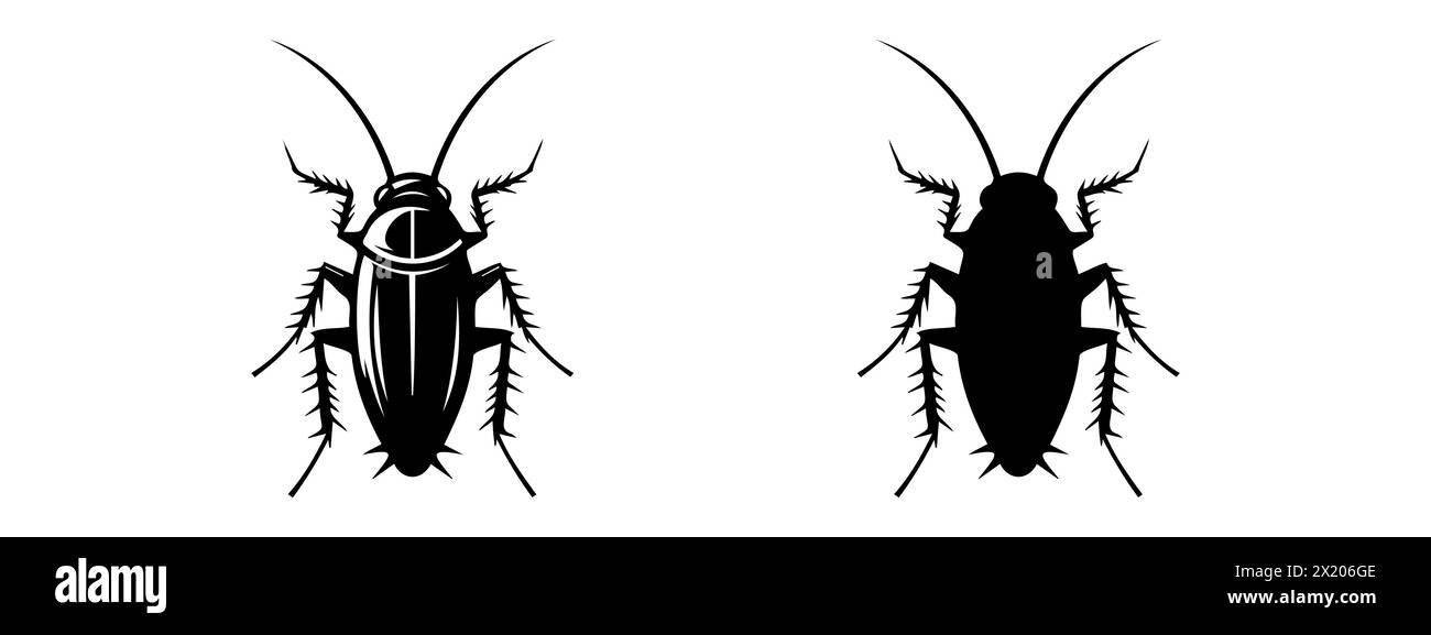 Cockroach black silhouettes, detailed and solid. Insect vector ...