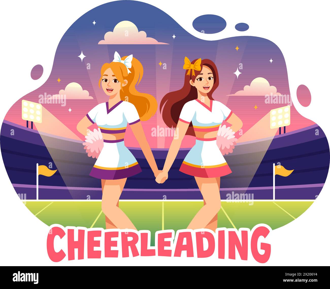 Cheerleader Girl Vector Illustration With Cheerleading Pom Poms Of