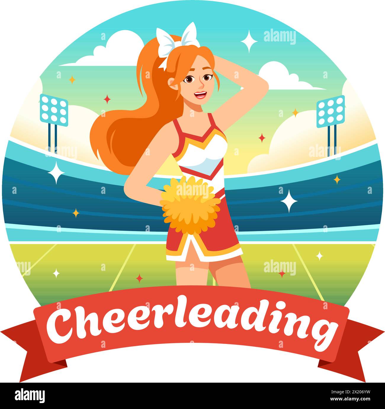 Cheerleader Girl Vector Illustration With Cheerleading Pom Poms Of