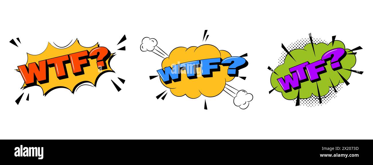 Sound bubble speech in trendy retro style. Comic sound effects. WTF ...