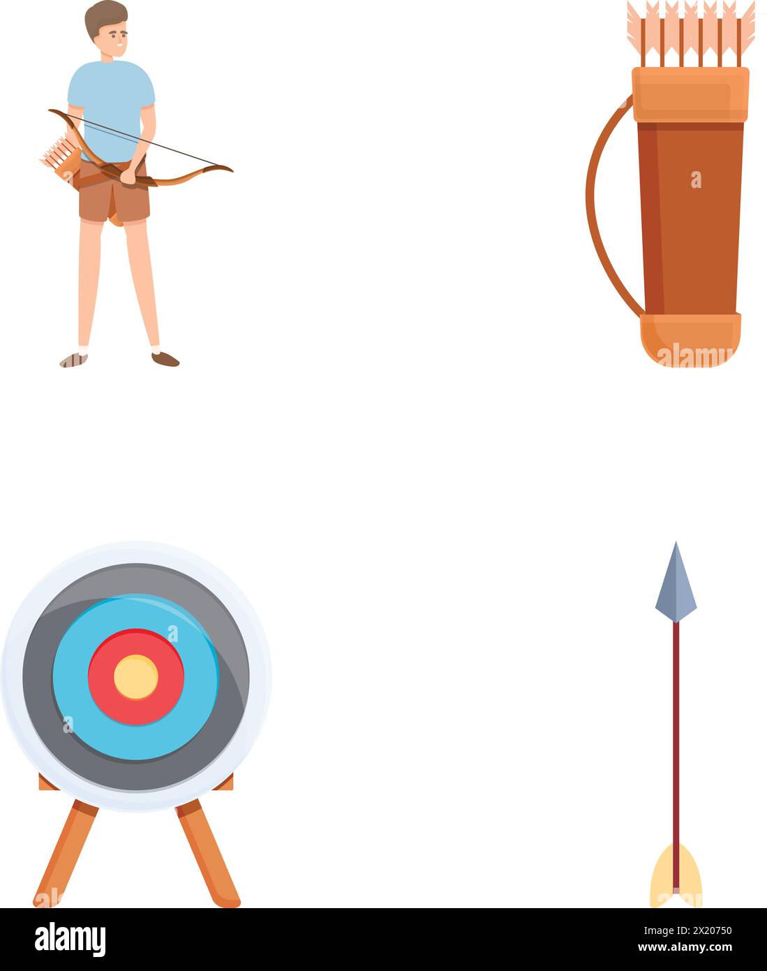 Archery icons set cartoon vector. Shooter and equipment for archery ...