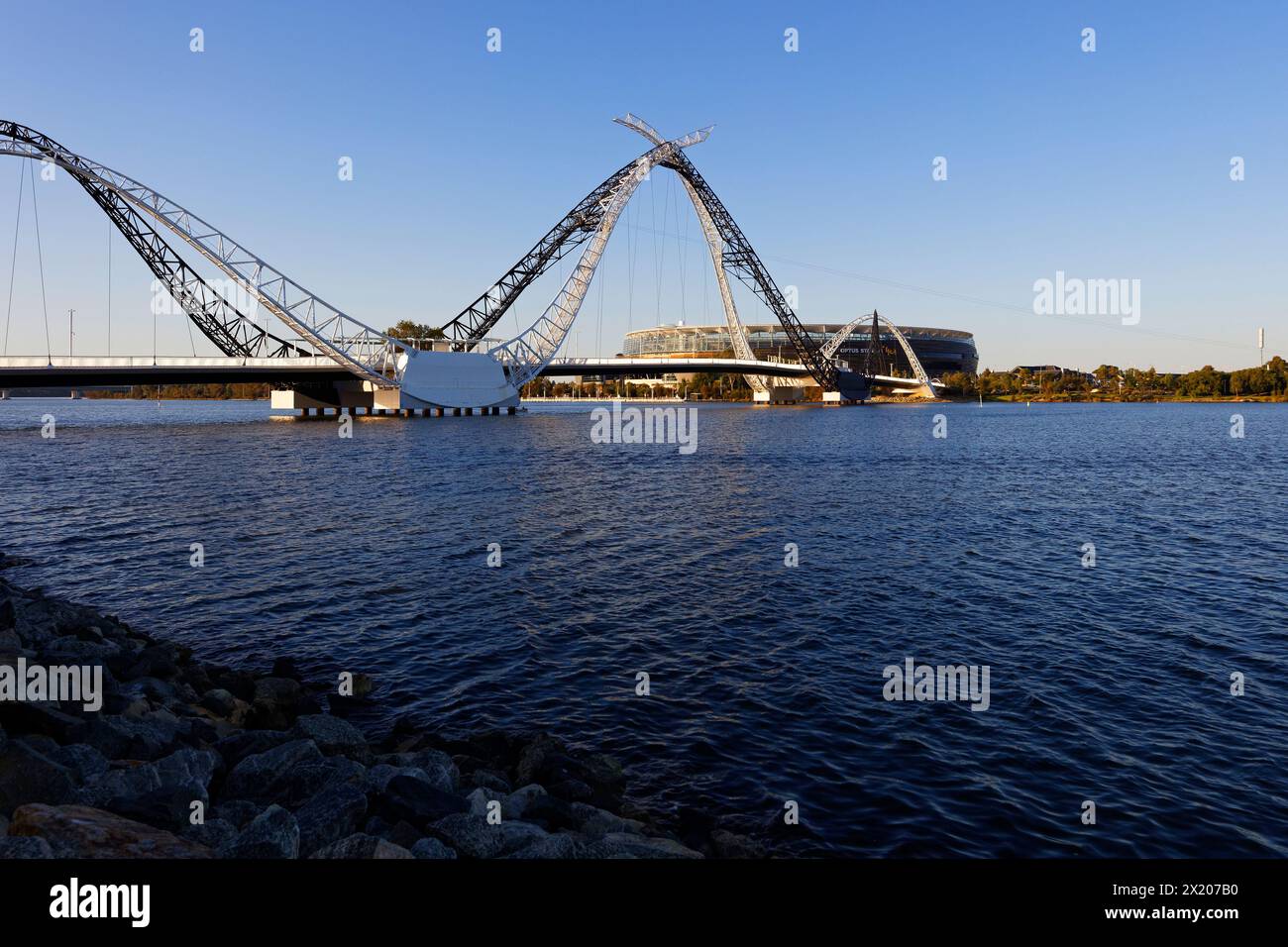 Optus Stadium and Swan River from Matagarup Bridge, Burswood, Perth ...