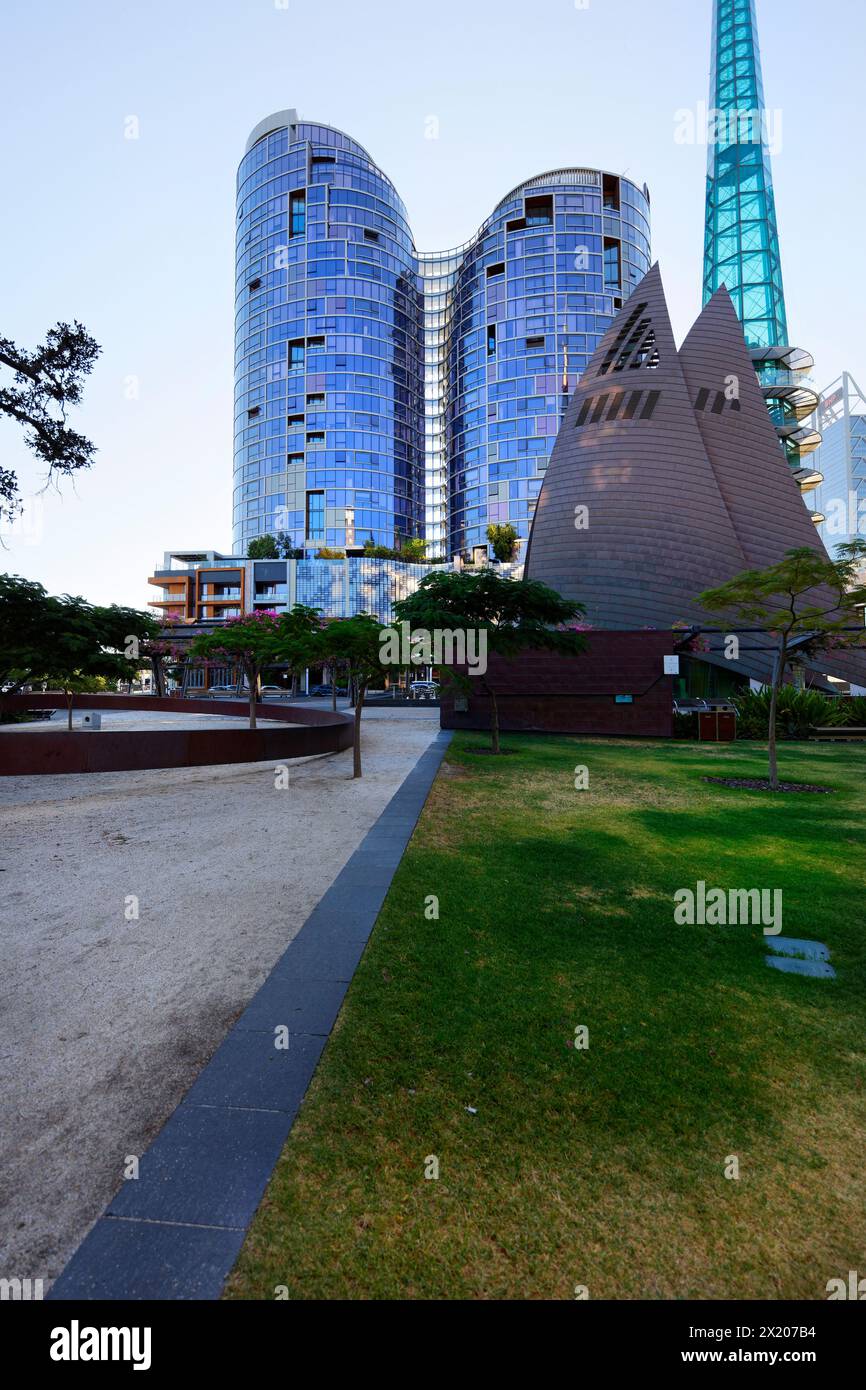 High rise apartments and bell Tower, Elizabeth Quay Towers, Perth ...