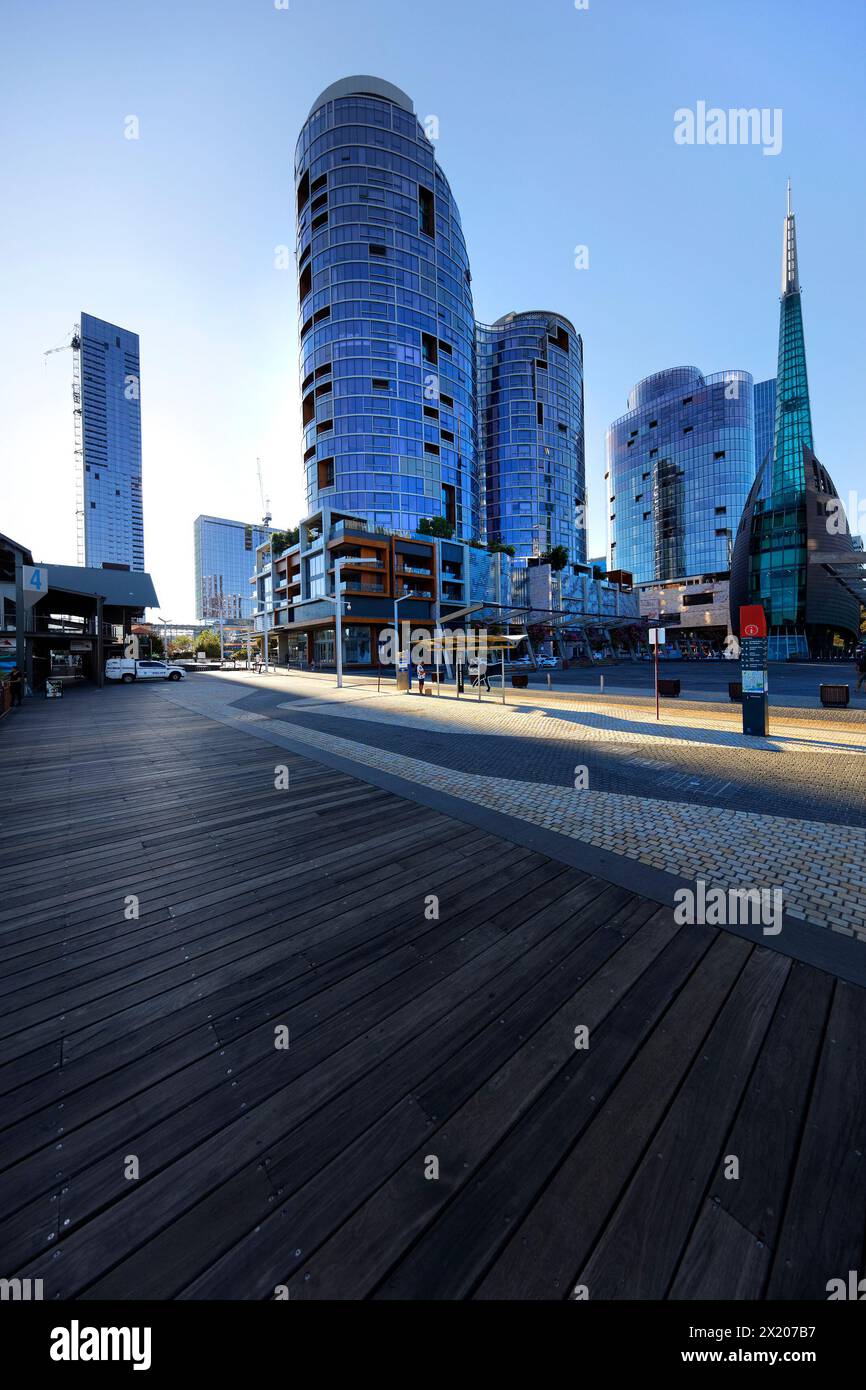 High rise apartments and bell Tower, Elizabeth Quay Towers, Perth ...