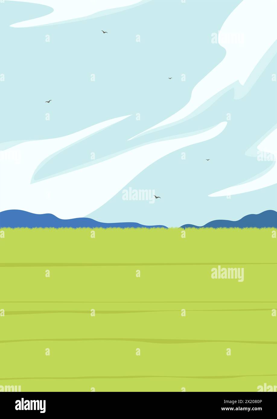 Vector country rural landscape scene with green wheat field. Skyline ...