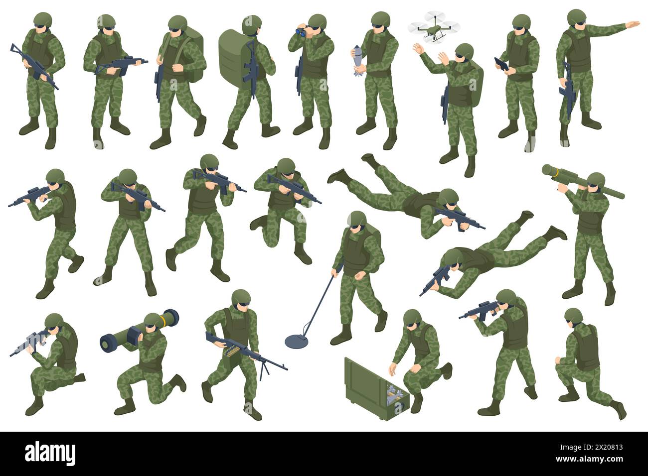 Soldiers with weapons set. Special force crew. Military concept for ...