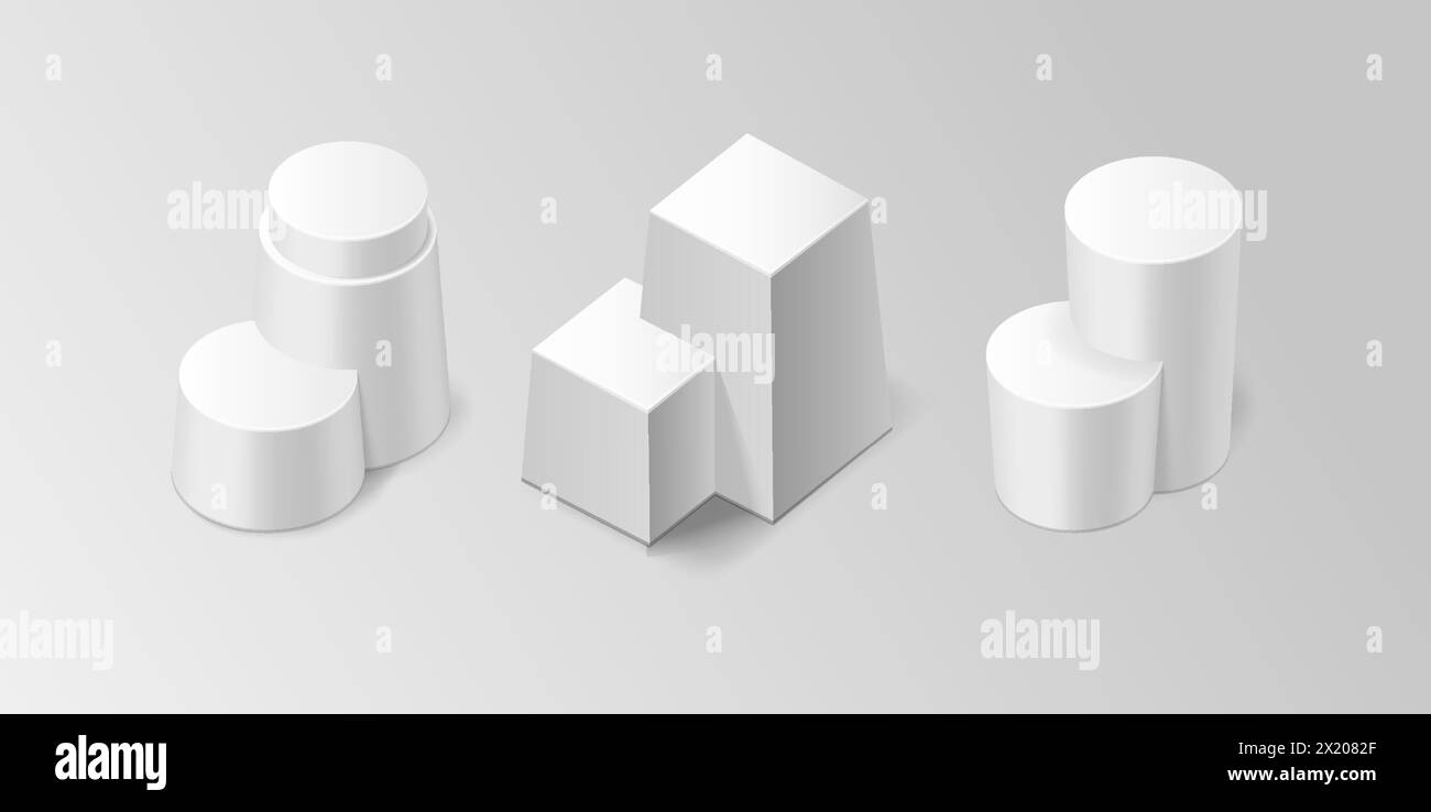 Minimal column podiums realistic vector illustration set. Mockup stages ...