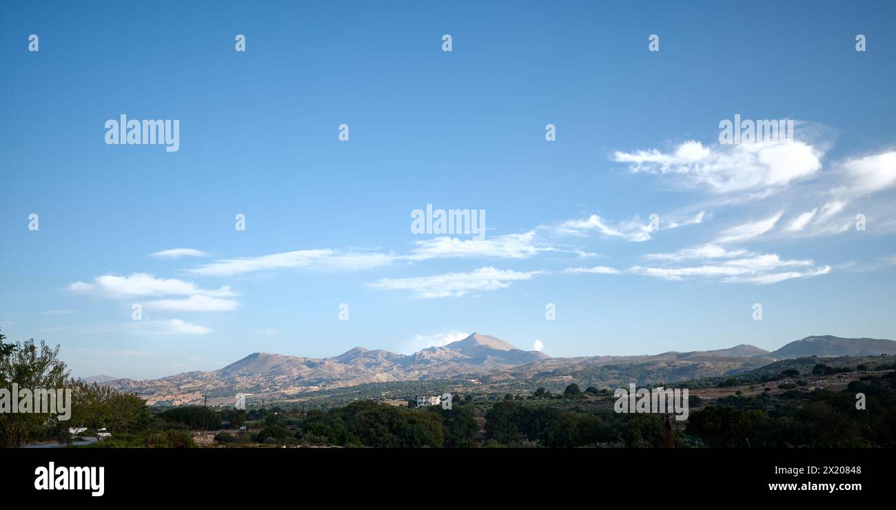 View of Psiloritis, Crete's highest mountain; Elefthernas, Crete ...