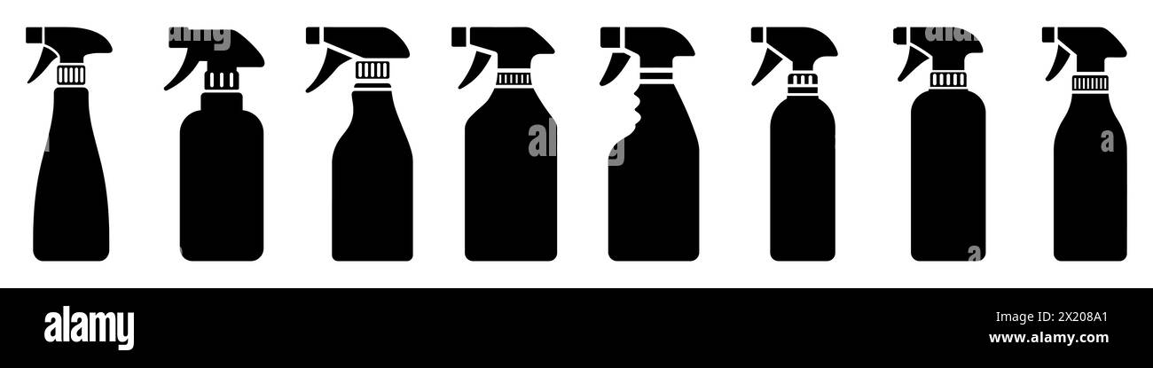 Spray bottle icon. Set of Spray bottle symbols in flat graphic design ...