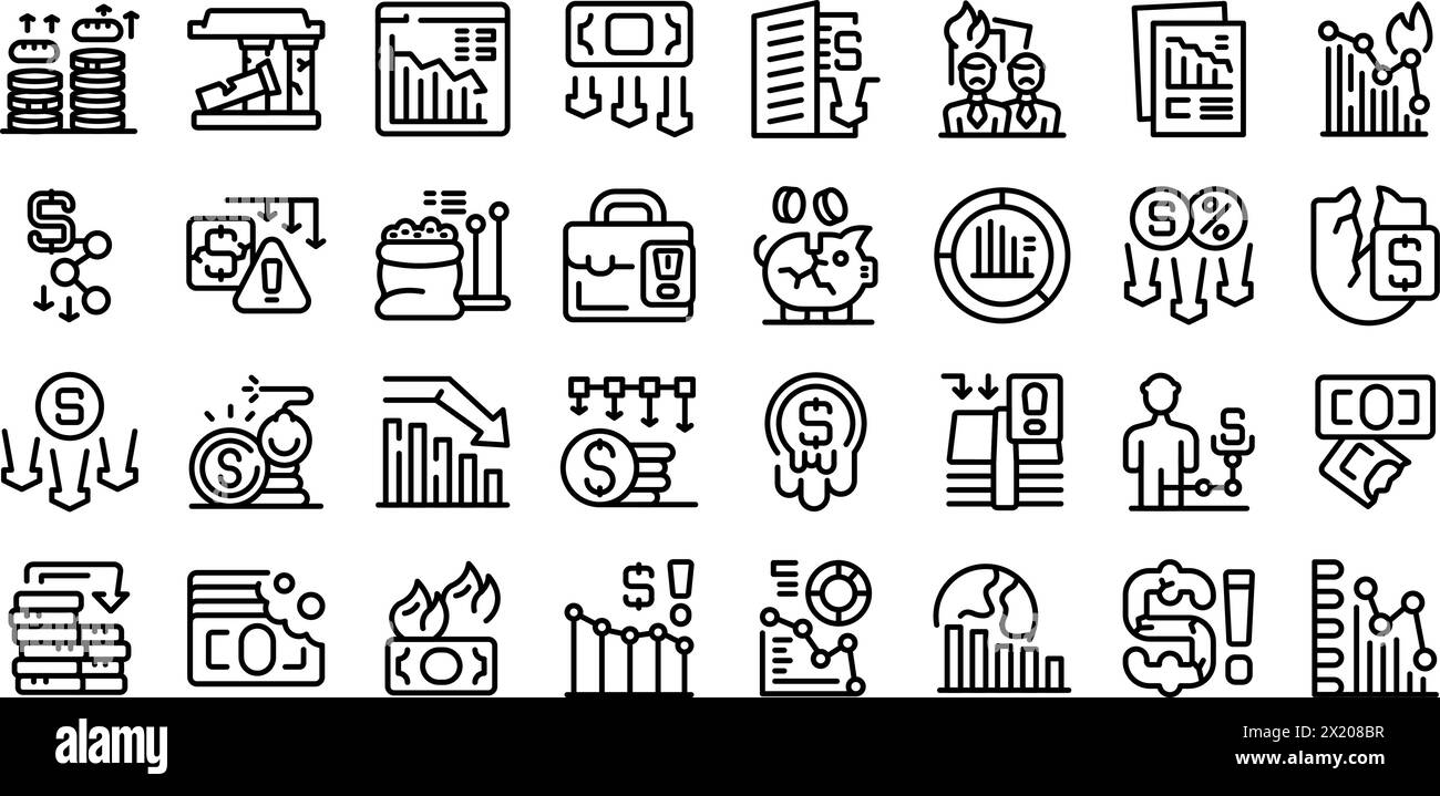 Economic recession icons set outline vector. Crisis management ...