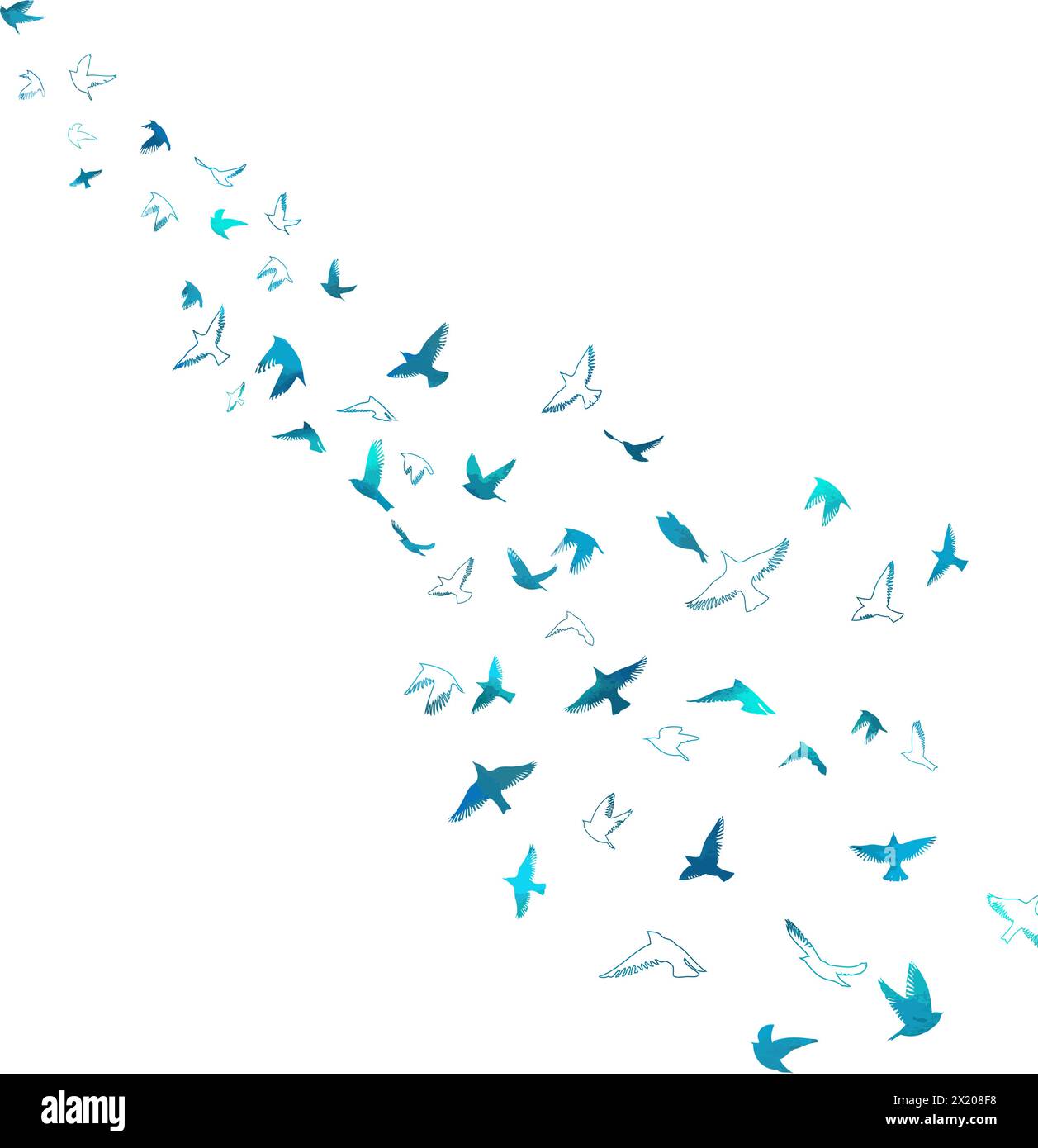 A flock of blue watercolor flying birds. hand drawing. Not AI, Free ...