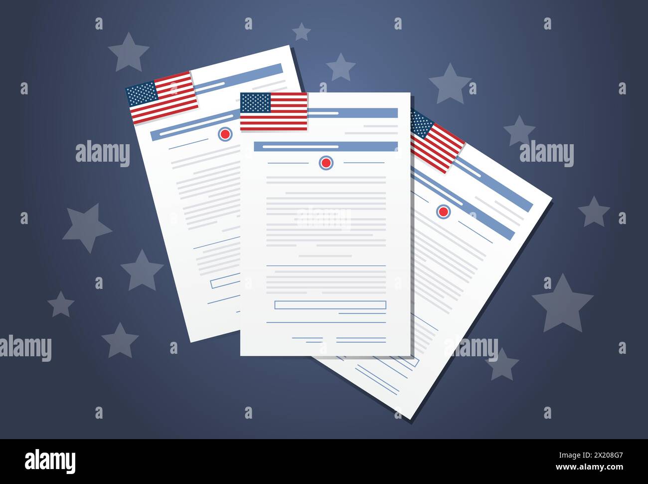 election day concept voter paper ballots with usa flag horizontal Stock ...