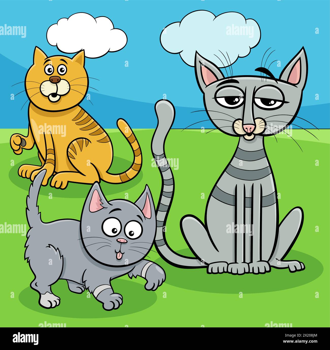 Cartoon illustration of funny cats comic animal characters in the ...