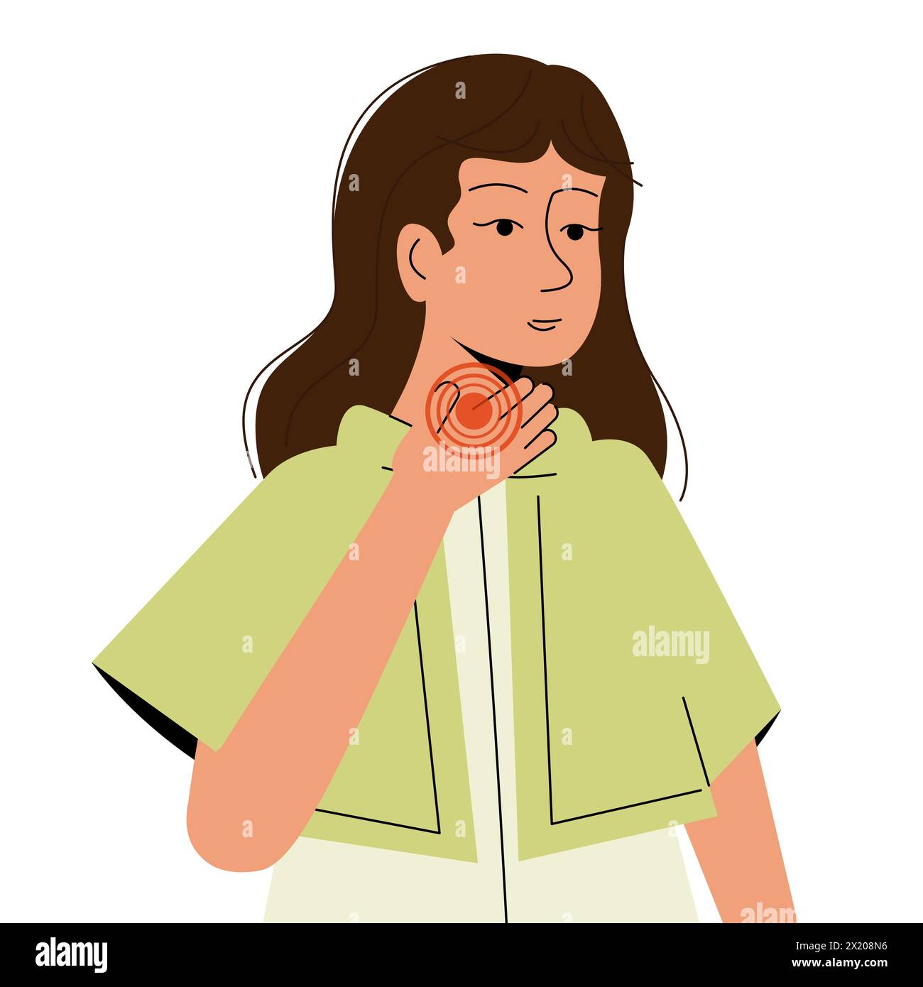 Sick young woman with flu and cold sickness illustration. Flat cartoon ...