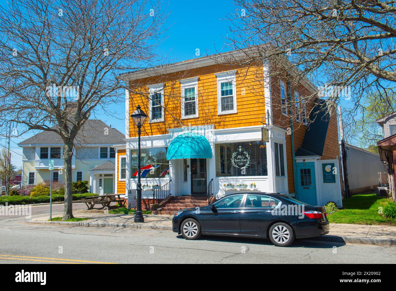 Historic commercial buildings on Beach Street in historic town center ...