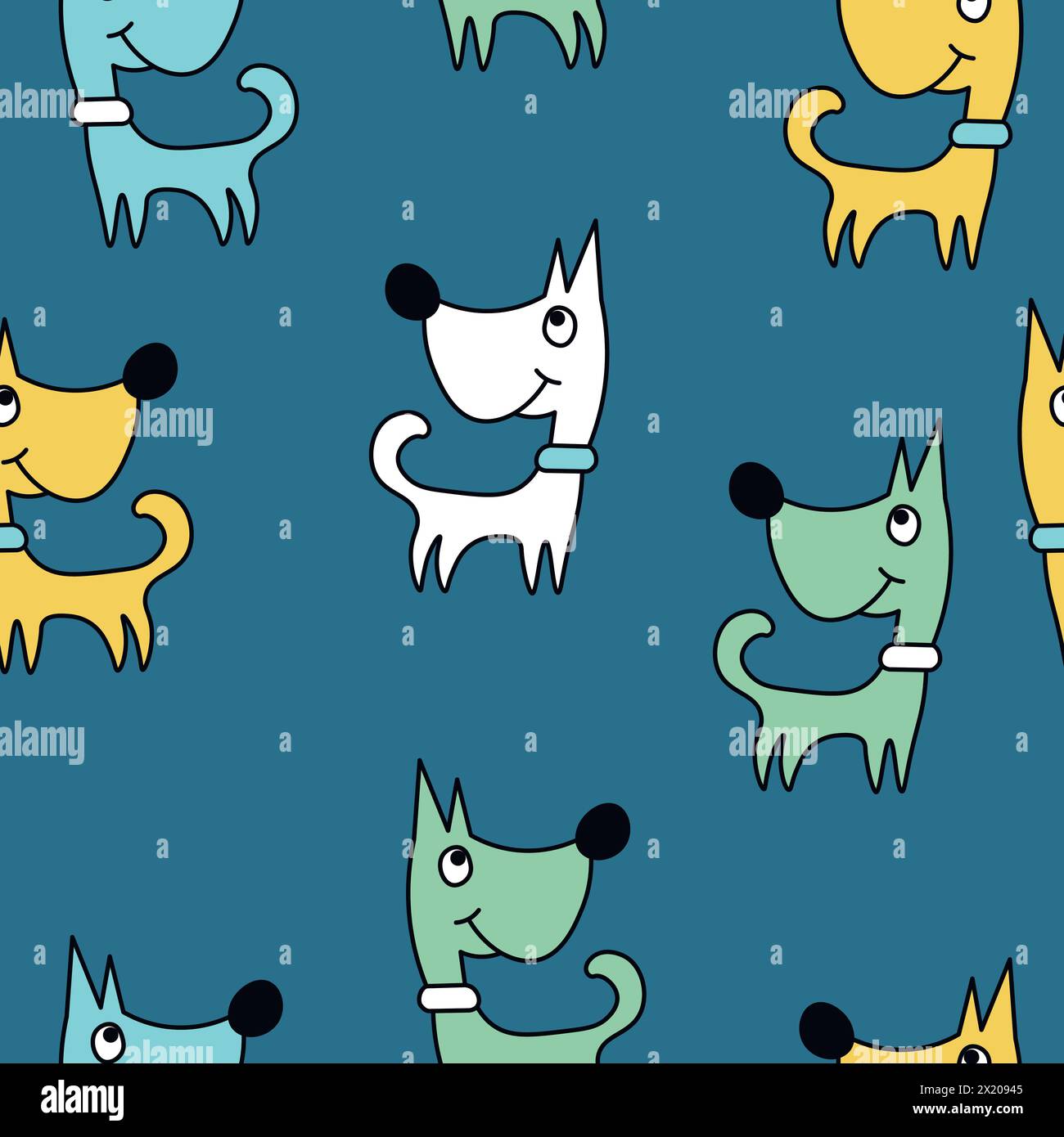 Vector seamless repeating childish pattern with cute dogs in ...